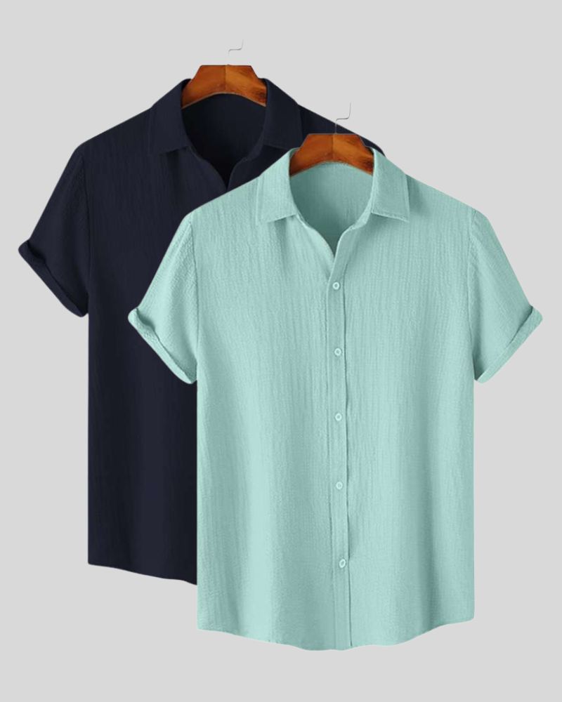 Mint Tide Duo – Textured Shirts (Mint & Navy, S to 5XL)
