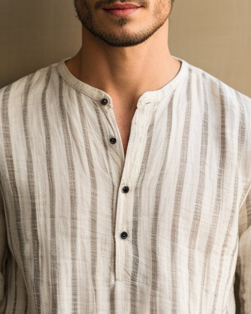 Men's Casual Henley Shirt – Striped Long Sleeve Kurta Style – Funky Babaji