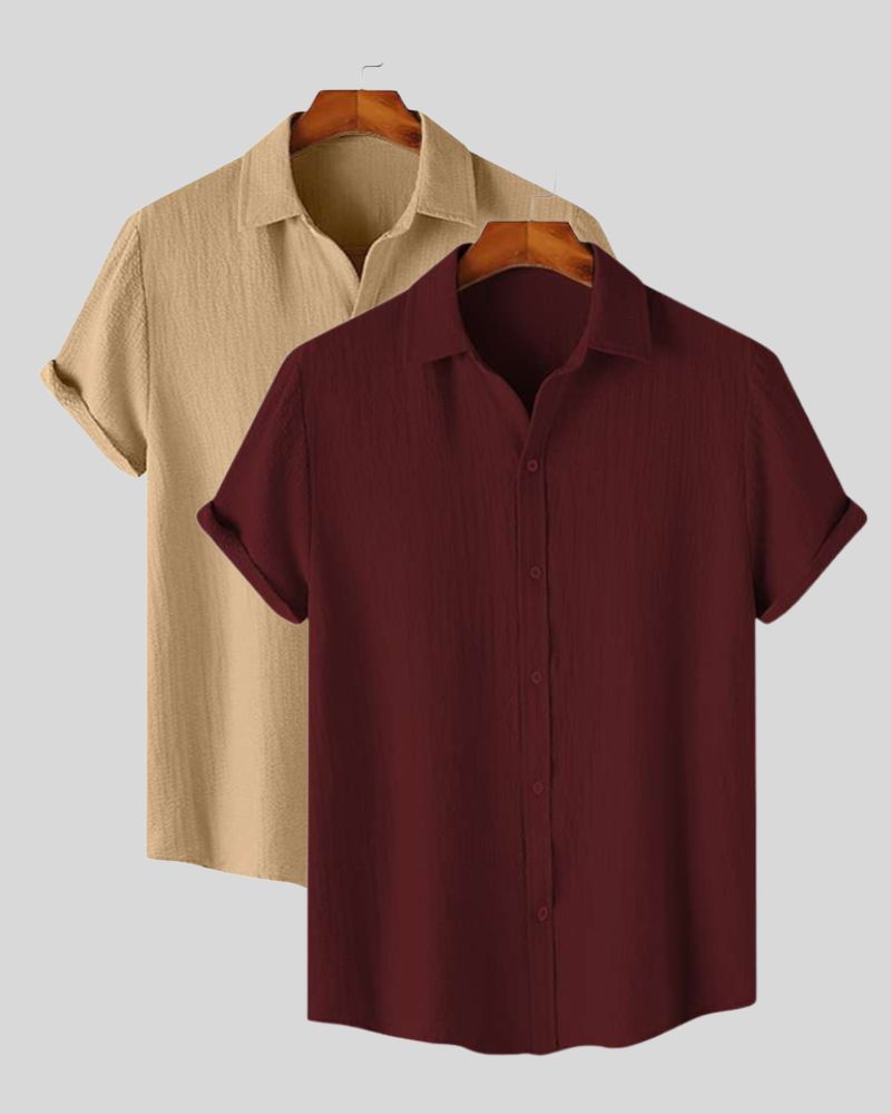 Wine & Wheat Set – Lightweight Textured Shirts for Men | S to 5XL